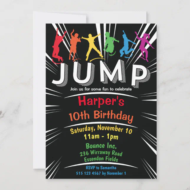 Jump Bounce Trampoline Birthday Party Invitation | Zazzle