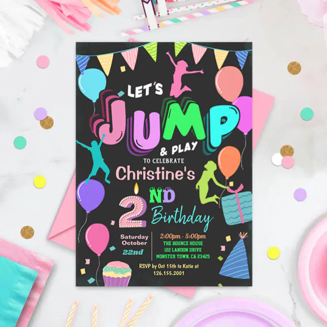 Jump Bounce Trampoline Party Birthday Invitation | Zazzle