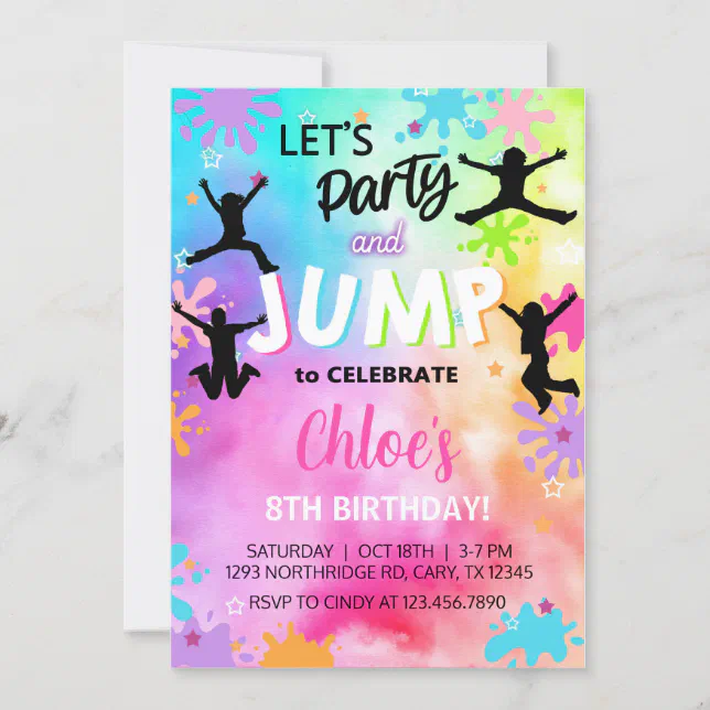 jump girl birthday invitation, jump invite. invita invitation | Zazzle