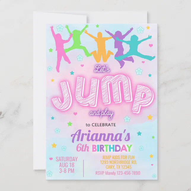 JUMP girl birthday invitation, let's jump invite. Invitation | Zazzle