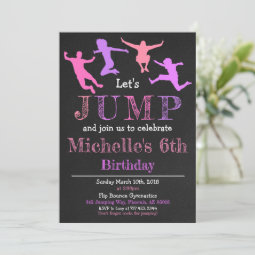 Jump Gymnastics Flip Chalkboard Girl Birthday Invitation | Zazzle