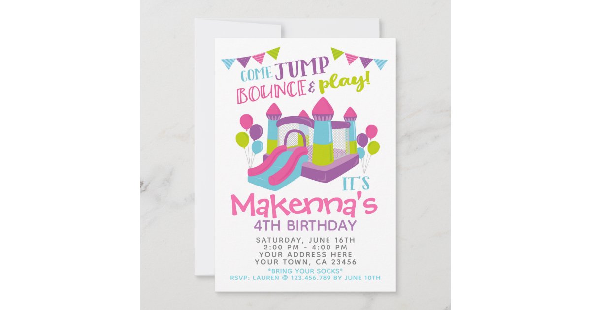 Jump Invitation, Girl Trampoline Birthday Party Invitation | Zazzle