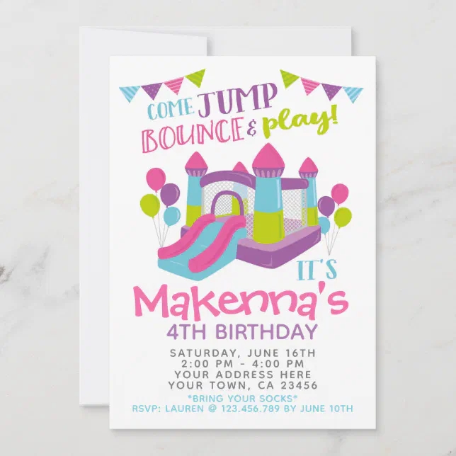 Jump Invitation, Girl Trampoline Birthday Party Invitation | Zazzle