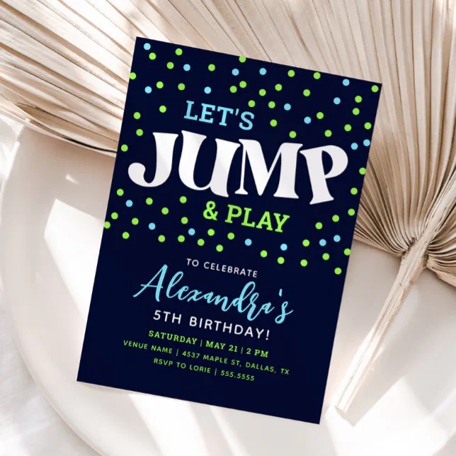 Jump Neon Trampoline Birthday Invitation | Zazzle