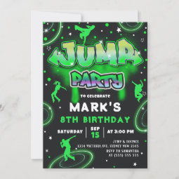 Jump Neon Trampoline Birthday Party Invitation | Zazzle