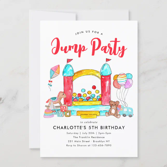 Jump Party Bounce House Trampoline Park Birthday Invitation | Zazzle