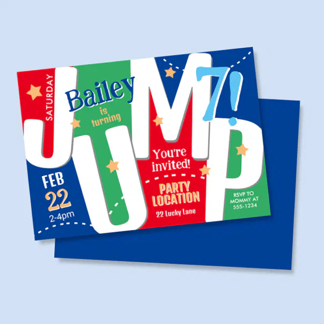 Jump Party Cute Red & Blue Boy Birthday Invitation | Zazzle
