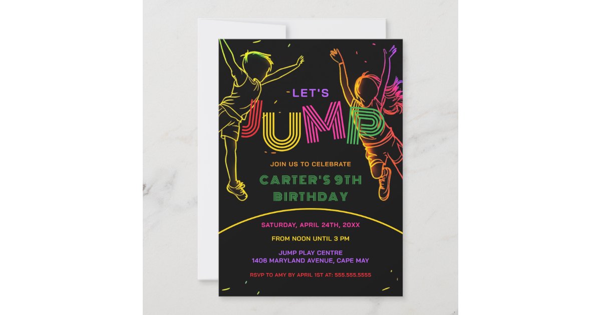 Jump Party Fun Kids Birthday Invitation | Zazzle