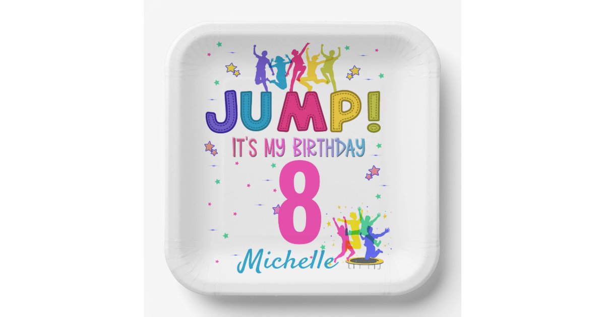 Jump Party It's my birthday Trampoline Bounce Paper Plates | Zazzle