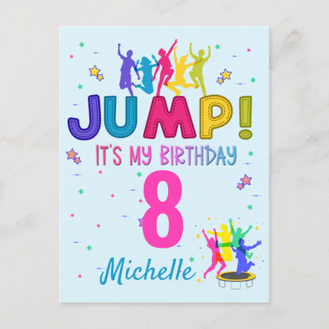 Jump Party It's my birthday Trampoline Bounce Postcard | Zazzle