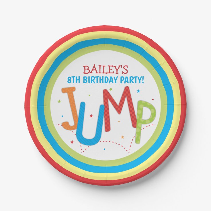 Jump Party Trampoline Birthday Party Paper Plate | Zazzle