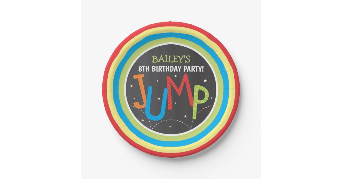 Jump Party Trampoline Party Paper Plate Chalkboard | Zazzle