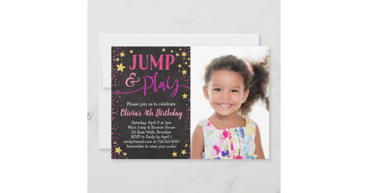 Jump & Play Birthday Invitation With Photo | Zazzle
