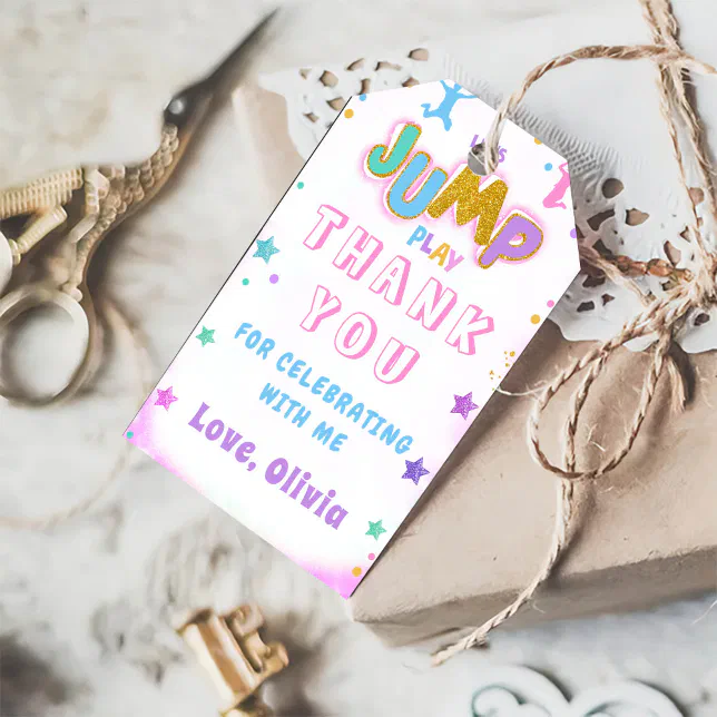 Jump Play Birthday Jump Trampoline Party Thank You Gift Tags | Zazzle