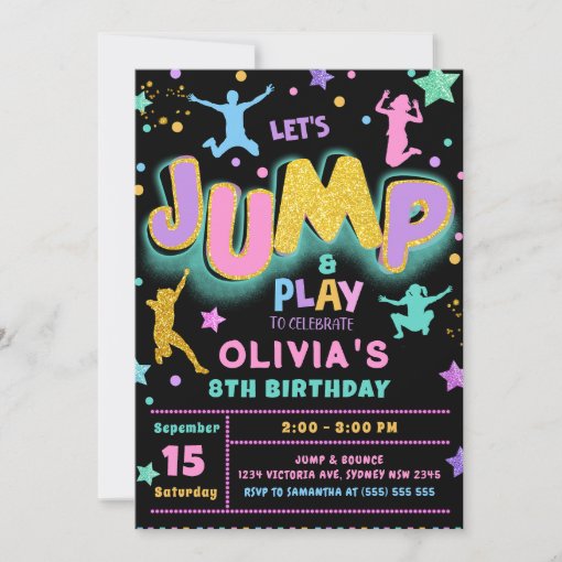 Jump Trampoline Birthday Party Invitation | Zazzle
