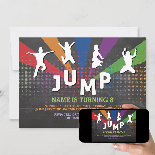 Jump Trampoline Birthday Party Jumping Invite | Zazzle