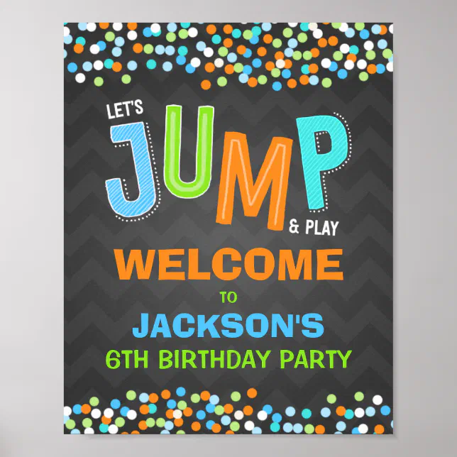 Jump Trampoline Birthday Party Supplies Welcome Poster | Zazzle