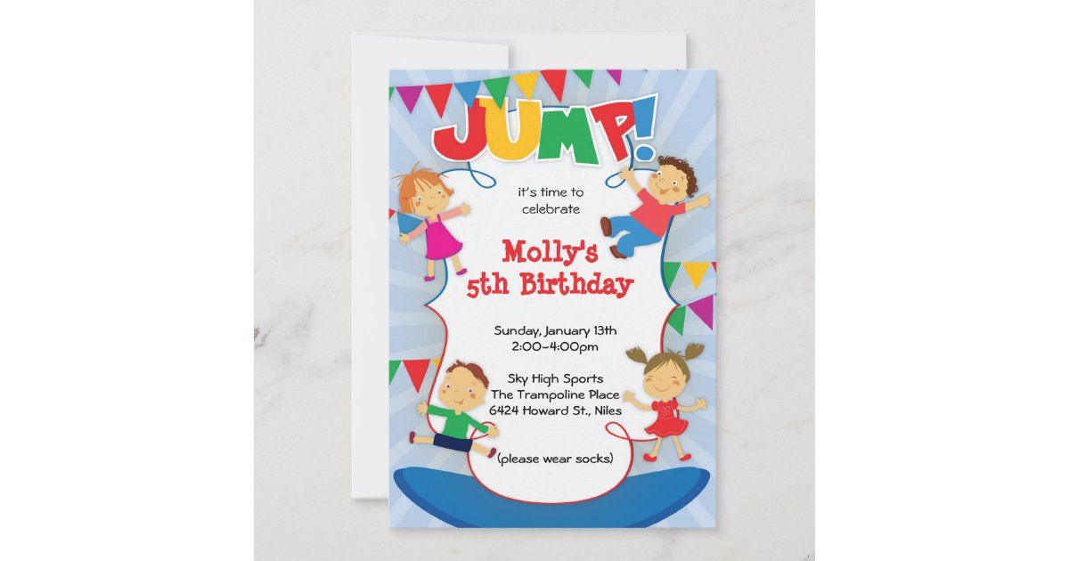 JUMP! Trampoline Bounce House Gym Invitation | Zazzle