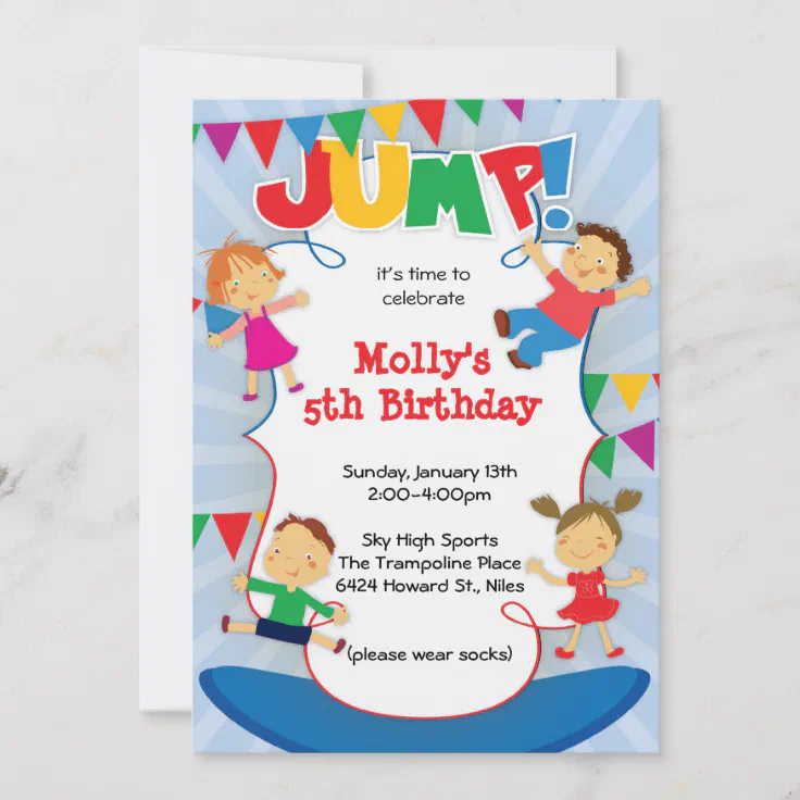JUMP! Trampoline Bounce House Gym Invitation | Zazzle