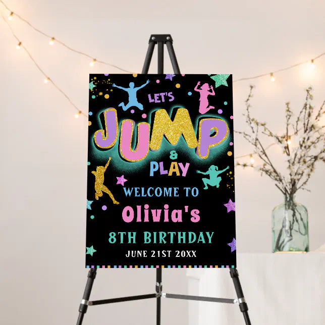 Jump Trampoline Jump Play Birthday Party Welcome Foam Board | Zazzle
