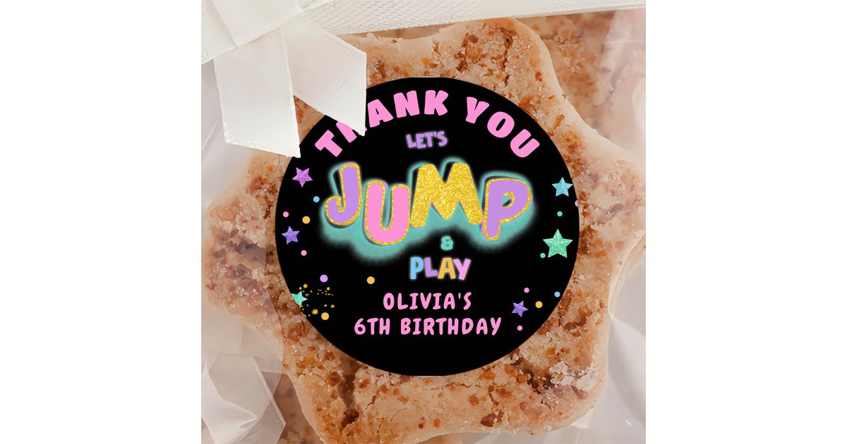 Jump Trampoline Jump Play Birthday Thank You Classic Round Sticker | Zazzle