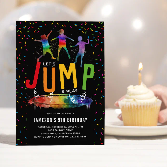 Jump Trampoline Kids Birthday Party Invitation | Zazzle