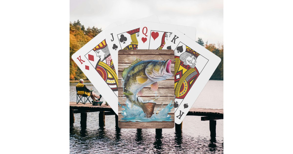 Jumping Bass Gone Fishing Poker Cards | Zazzle