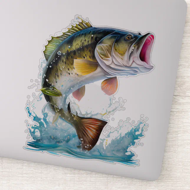 Jumping Bass Gone Fishing Sticker | Zazzle