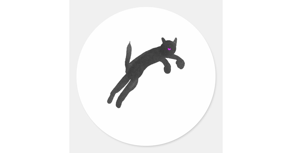 jumping black cat classic round sticker | Zazzle