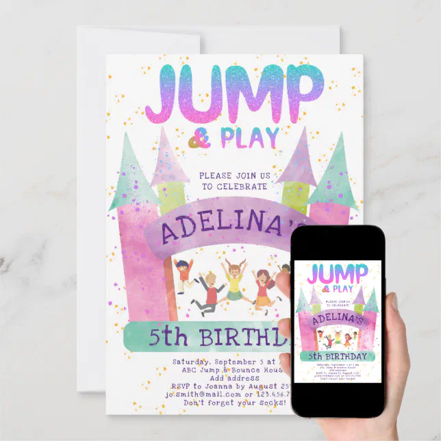 Jumping Castle Jump Play Gymnastics Kids Birthday Invitation | Zazzle