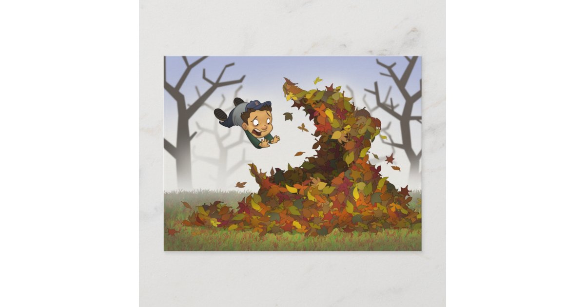 “Jumping into Leaves” Postcard | Zazzle