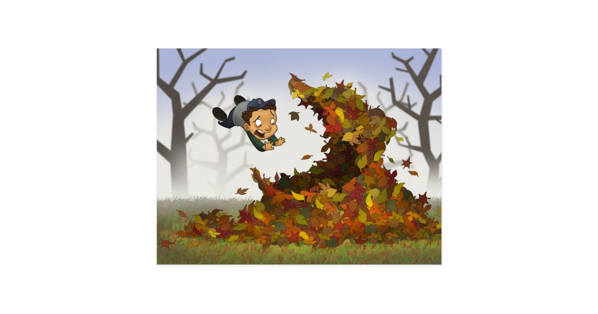 “Jumping into Leaves” Postcard | Zazzle.com