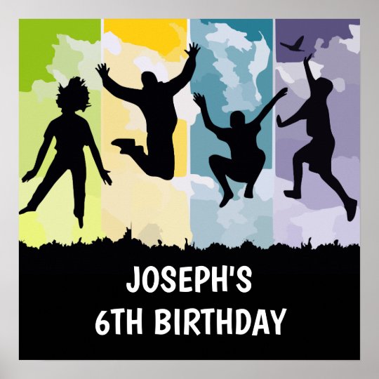 Jumping Kids Trampoline Birthday Party Banner Poster | Zazzle.com