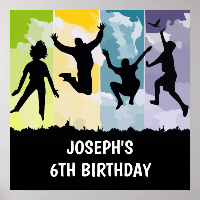 Jumping Kids Trampoline Birthday Party Banner Poster | Zazzle