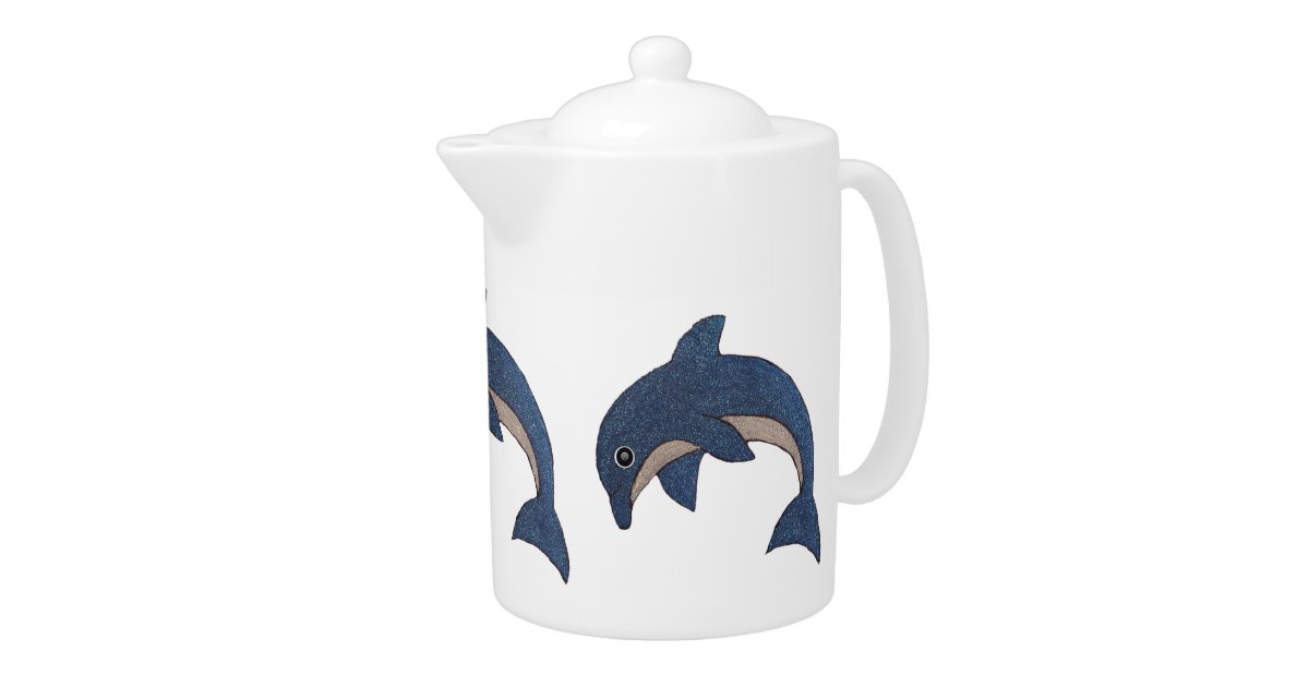 Jumping Sparkle Like Dolphin Dark Blue White Teapot | Zazzle