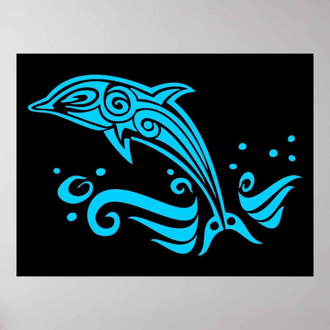 Jumping Tribal Blue Dolphin Poster | Zazzle