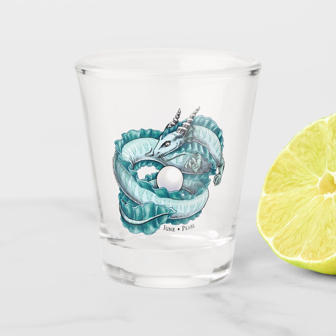 June’s Birthstone Dragon: Pearl Shot Glass | Zazzle