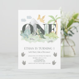 Jungle 1st Birthday Watercolor Dinosaur Party Invitation | Zazzle