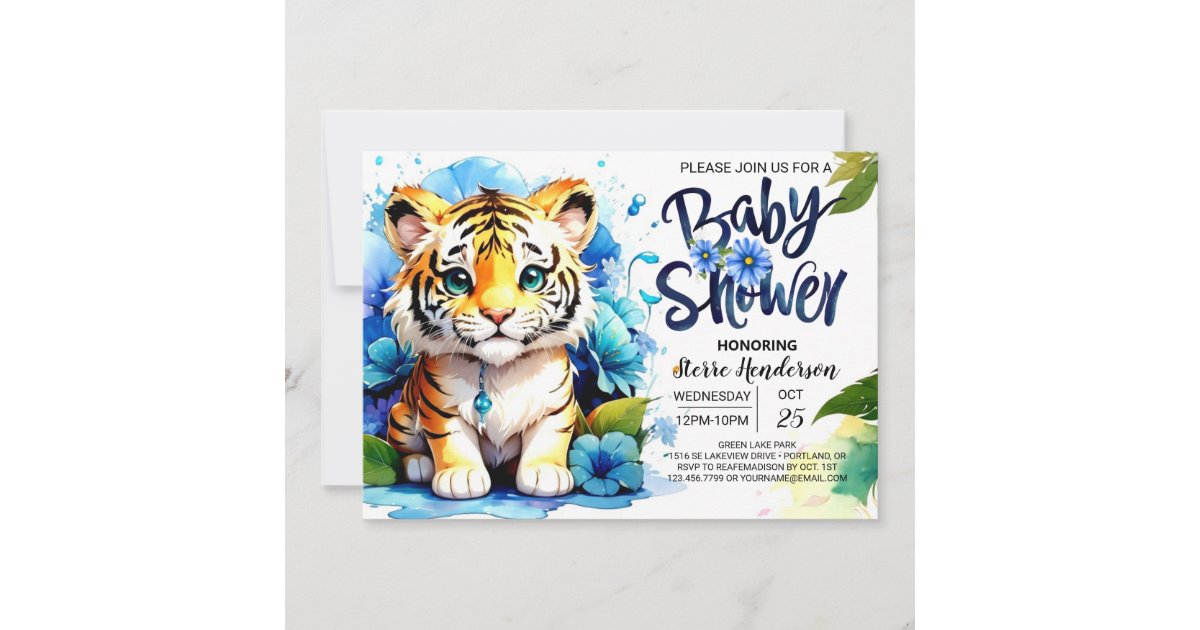Jungle Adventure Tiger Baby Shower Invitation | Zazzle