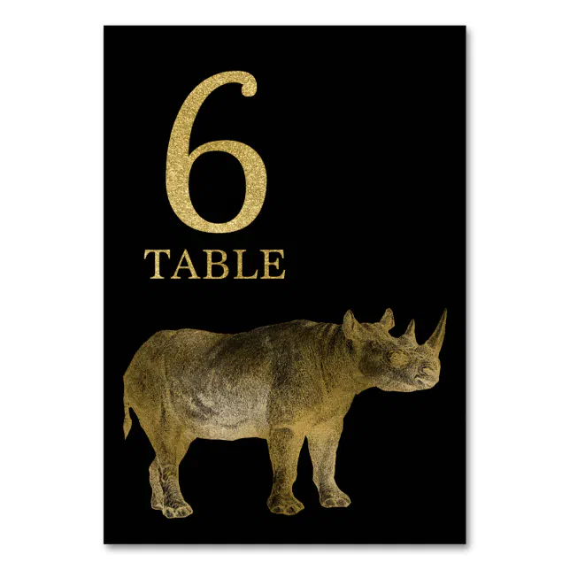 Jungle African Animal Rhino Table Number Card 6 | Zazzle