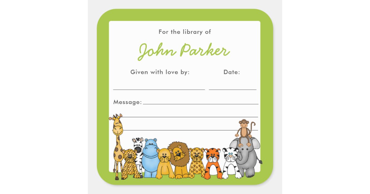 Jungle Animal Bookplate with custom colors! | Zazzle