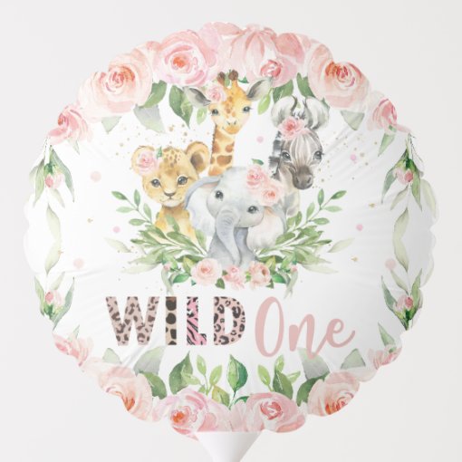 Jungle Animal Pink Floral Wild One 1st Birthday Balloon | Zazzle