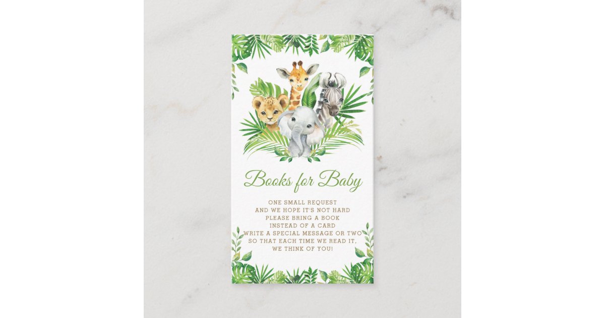Jungle Animal Safari Greenery Books for Baby Enclosure Card | Zazzle