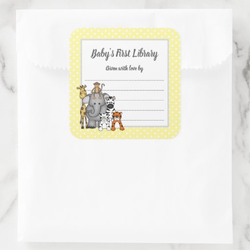 Jungle Animals baby shower bookplate, bring a book Square Sticker | Zazzle