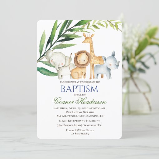 Jungle Animals Baptism Invitation | Zazzle