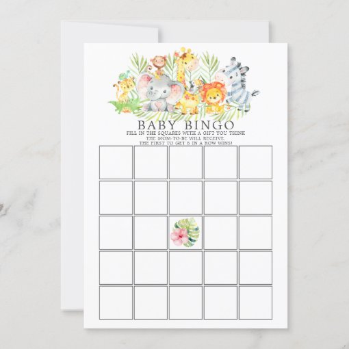 Jungle Animals BINGO Baby Shower Game Invitation | Zazzle
