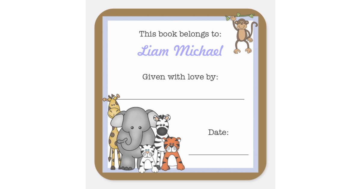 Jungle Animals Book Plate Blue Boy BOOKPLATE | Zazzle