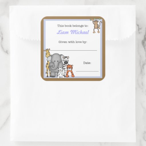 Jungle Animals Book Plate Blue Boy BOOKPLATE | Zazzle