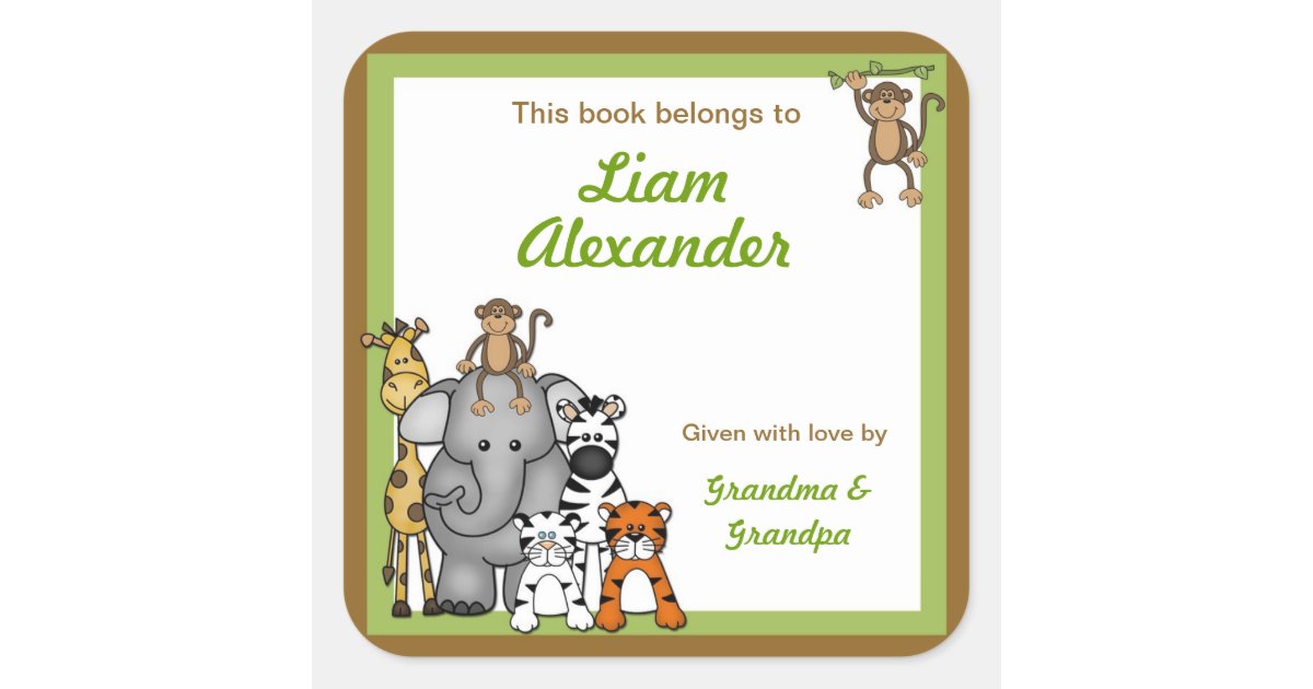 Jungle Animals Book Plates Green Boy BOOKPLATE | Zazzle