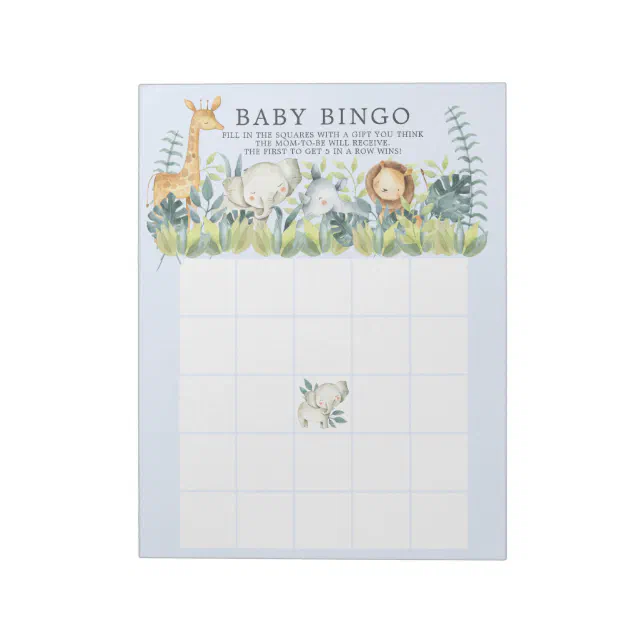 Jungle Animals Boys Baby Shower Bingo Game Notepad | Zazzle